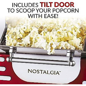 Nostalgia Popcorn Maker, 2.5 Oz Kettle Makes 10 Cups, Retro Classic Popcorn Machine with Interior Light, Measuring Spoons and Scoop, White and Red