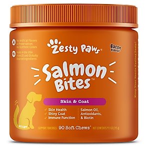 Zesty Paws Salmon Bites for Dogs - Omega 3 Fish Oil for Dogs Chews - Dog Allergy Relief Chews - Fish Oil for Dogs Joints - Itch Relief for Dogs - Dog Supplement for Arthritis - 90ct - Bacon Flavor
