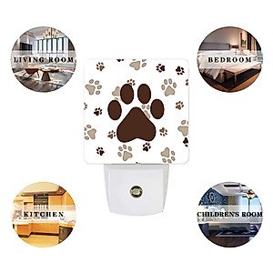 Nightlight Plug in LED Lights for Bedroom, Cute Pet Dog Paw Brown Night Lights Plug into Wall with Light Sensors Room Decor for Nursery Children Kids Boys Girls