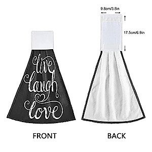 Oarencol Live Laugh Love Heart Black Kitchen Hand Towel Absorbent Hanging Tie Towels with Loop for Bathroom 2 Pcs