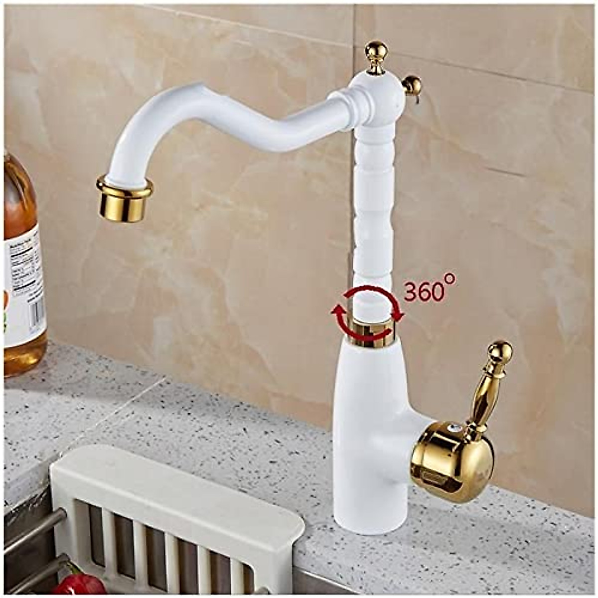 Kitchen Sink Faucet for Bar Farmhouse Commercial, White and Gold Kitchen Faucet, Sink Mixer Tap, 360 Degree Rotation Kitchen Mixer Taps, Single Handle Kitchen Tap (Color : Yellow)