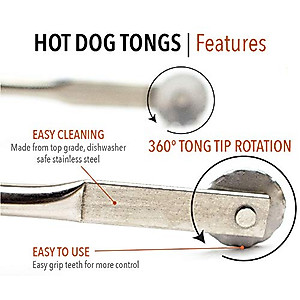 BBQ Butler Stainless Steel Hot Dog Tongs - Frank Flipper - Long Cooking Tongs - Grill Tongs - Grilling Tools - Grill Accessories - Easily Flip Food - Sausages/Brats/Kebabs/Hot Dogs