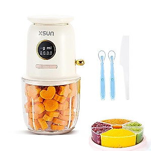 Xsun Baby Food Maker,Portable Baby Food Processor Set for Baby Food, Fruits, Meat, Vegetable Baby Food Puree Blender with Food Containers, Baby Plates, Silicone Spoon,600ml Glass Bowl