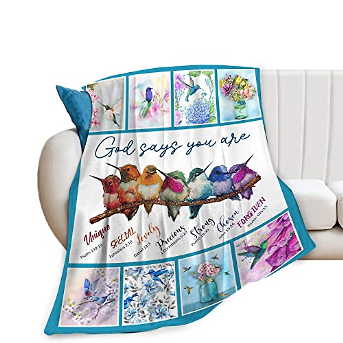 Hummingbird Blanket Hummingbird Bird Flower Throw Blanket Super Soft Flannel Cozy God Say You are Unique Blanket Warm Lightweight Plush Fleece Blankets for Sofa Couch Bed Gift for Kids Adults 50"x40"