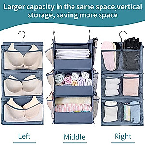 PENGFULL 3 Shelf Hanging Closet Organizer，Closet Hanging Organizer Foldable with 9 Side Pockets for Storage，Hanging Organizer for Closet & RV& Camper (Stationary Board)