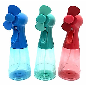 ATBOTP Water Misting Fan Handheld Outdoor Portable Spray Fans Battery Operated - Set of 3 (Blue/Green/Red)