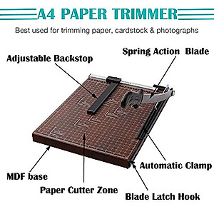 CROFULL 15" Cut Length Professional Guillotine Paper Cutter, 12 Sheet Capacity A4 Paper Trimmer with Blade Latch Hook (Red)