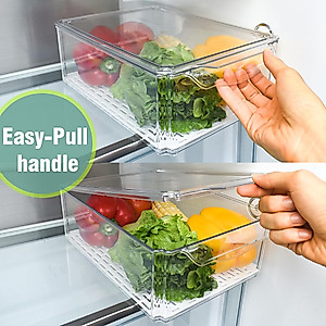 Cozihom Stackable Refrigerator Organizer Bins with Lids, Fridge Organization and Storage Containers, BPA-Free Plastic Pantry Bins for Fruits, Vegetable, Drinks, With Drain Tray, Set Of 7