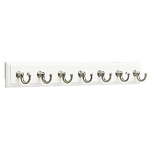 Franklin Brass Key Rail, 7 Hooks, 14 Inches, White & Satin Nickel Finish