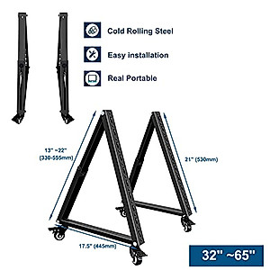 BIGalleons Low Height Mobile TV Stand, Monitor Floor Stand Cart, Rolling TV Mount with Wheel for 32-65 inch Flat Curved Screen TV, LED LCD, 30° Adjustable Viewing Angle (New Version)