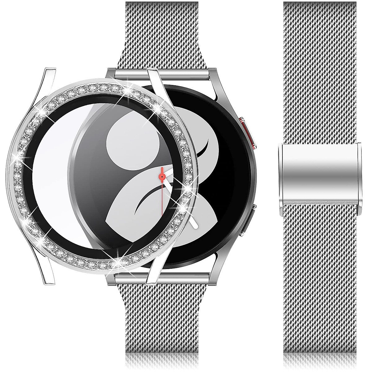 JOYOZY Bands Compatible with Samsung Galaxy Watch 4 40mm with Screen Protector Case,20mm Quick Release Watch Band Stainless Steel Strap & Diamond Bezel Case Cover for Galaxy Watch 4