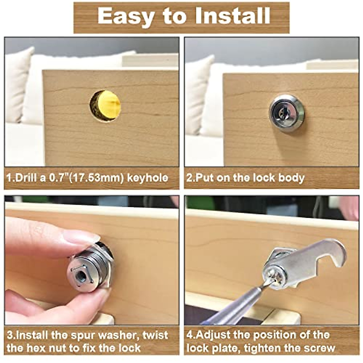 Hecfu 1 Pack Cabinet Locks with Keys, 5/8" Cam Lock keyed Alike, Secure Drawer File Cabinet Mailbox Lock Replacement RV Storage Locks, Zinc Alloy