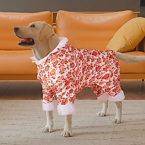 LovinPet Pitbull Dog Onesies, Anxiety Relief, Anti Licking Dog Pajamas Dog Jammies, Fashion Reflective Strap in The Park Metallic Radiant Cherry Prints Recovery Suit for Dogs Party Costume L