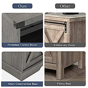 Squireewo Farmhouse Buffet Cabinet Sideboard with Sliding Barn Doors, Rustic Coffee Bar Cabinet Server with Storage and Adjustable Shelves, Cupboard Table for Kitchen Dining Room Living Room, Grey