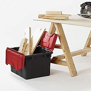 Sterilite 14619006 12 Gallon/45 Liter Hinged Lid Industrial Tote, Racer Red Lid w/ Black Base, 6-Pack