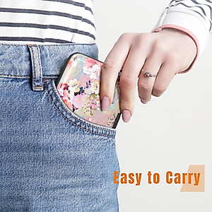 Rimilak Aluminuml Credit Card Holder, Mini Credit Card Wallet RFID Blocking Slim Metal Hard Case for Women Men, Pink Flower