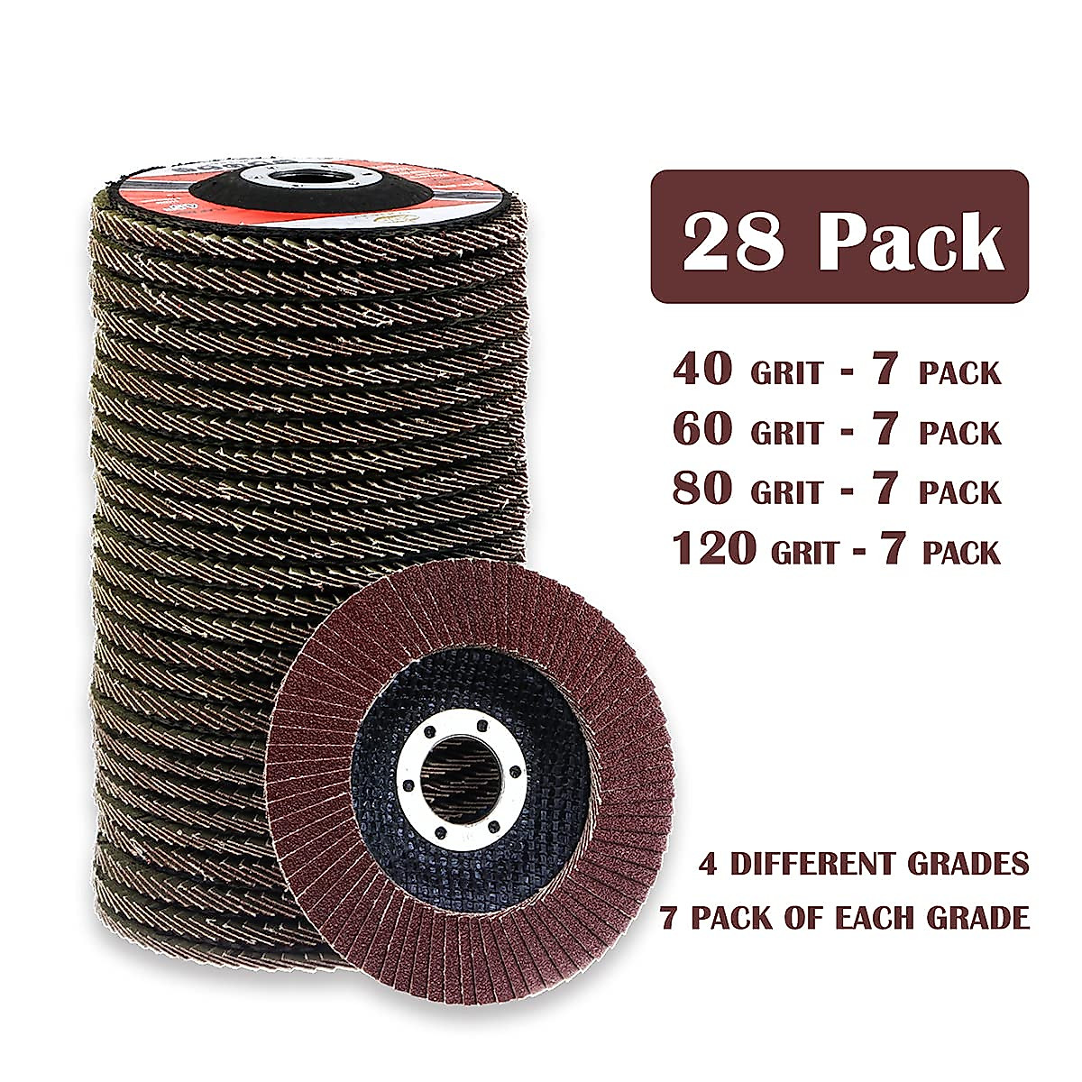 28 Packs Flap Disc 4-1 2 Inch Angle Grinder Attachments Grinding Wheel Angle Grinder Sanding Disc 40 60 80 120 Grit Grinding Disc (4 1/2 Inches)