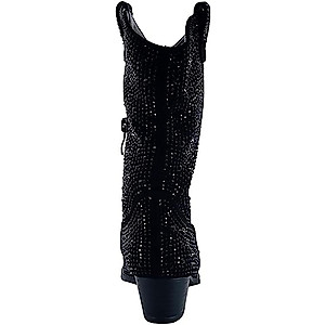 Forever Girls/Kids Rhinestone Western Cowgirl Cowboy Pointed Toe Low Heel Boots River-11K Black 2