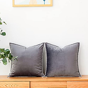 GAWAMAY Grey 16x16 Fall Pillow Covers,Pack of 2 Decorative Cushion Pillow Cases with Chenille Edge Soft Boho Decor Pillows for Living Room Sofa Couch Beding Green Velvet Euro Pillow (40x40cm)