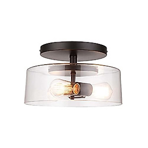 Globe Electric 61268 3-Light Flush Mount Ceiling Light, Matte Black, Clear Glass Shade, Vintage Edison Incandescent Bulbs Included, Home Improvement, E26 Bulb, Flush Mount Ceiling Light Fixture