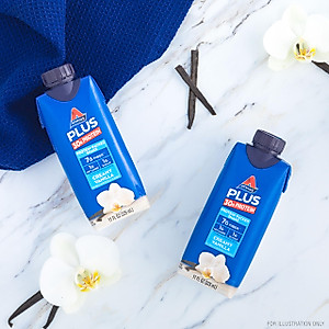 Atkins Creamy Vanilla PLUS Protein Shake, 30g Protein, 7g Fiber, 1g Net Carb, 1g Sugar, Keto Friendly, Low Carb, High Protein Drink, 12 Count