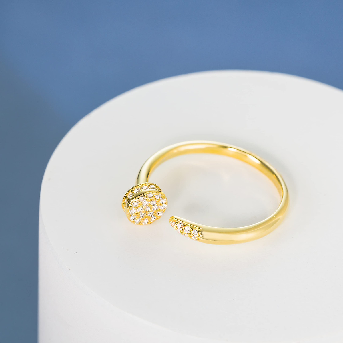 Aloha Jewelry Company 18K Gold Plated Sterling Silver Pave Open Nailed It Ring Stackable Wedding Band with Cubic Zirconia (6)