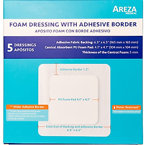 Foam Wound Dressing with Adhesive Border 6.5" x 6.5" Central Foam: 4.1" x 4.1" Thickness 5 mm 5 per Box by Areza Medical