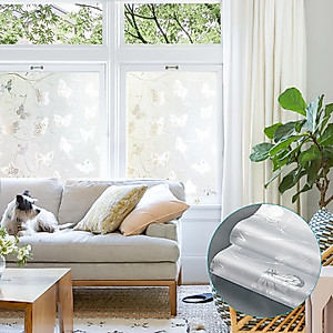 ColorfulHall Butterfly Frosted Glass Window Film Window Privacy Film,Bathroom Decor Privacy Window Film Day and Night Static Cling 90% UV Heat Blocking Window Clings(17.5X78.7 inch)