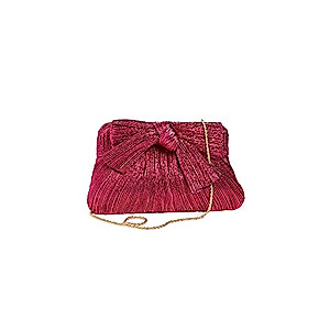 Loeffler Randall Women's Pleated Frame Clutch with Bow, Fuchsia, Pink, Metallic, One Size