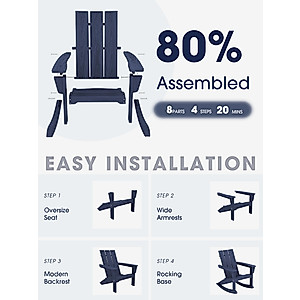 KINGYES Modern Rocking Adirondack Chair, Outdoor Rocking Chair for Patio, Garden, Backyard- Blue