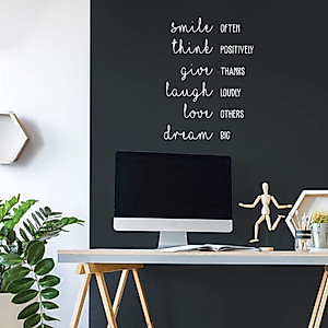 Vinyl Wall Art Decal - Smile Think Give Laugh Love Dream - 30" x 22" - Modern Motivational Positive Quote Sticker Design for Girls Bedroom Closet Home Office Kids Room Classroom Decor (White) (White)