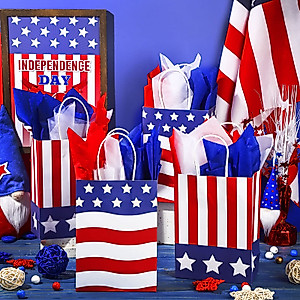 16 Pieces Patriotic Gift Bags with Handle with 18 Pcs Tissue Paper 4th of July Gift Bags American Flag USA Gift Bags for Veterans Day Memorial Day Independence Day Party (Cute Style)