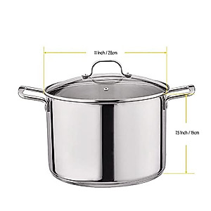 Gourmet Edge 12-Quart Stock Pot - Stainless Steel Soup Pots with Lid as Dishwasher and Oven Safe Cookware, Silver