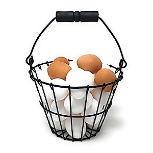 Wire Egg Basket, Round with Wood Handle, Black by EggBaskets