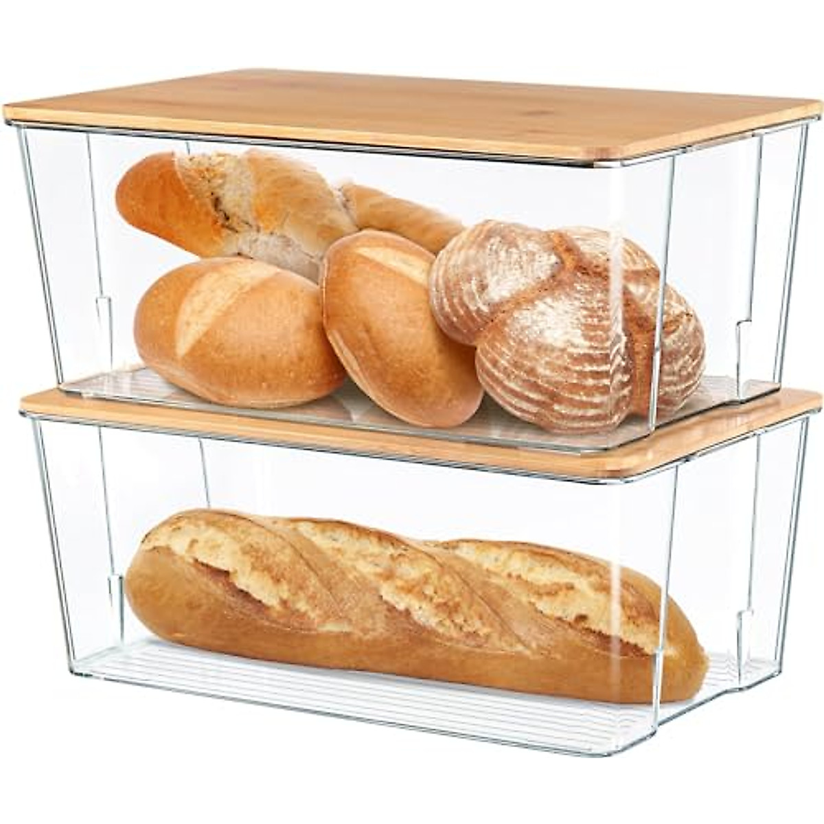 Hudgan 4 Pcs Acrylic Bread Box with Bamboo Lid, Bread Keeper Container for Homemade Bread, Clear Snack Storage Organizer
