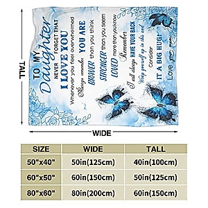 Daughter Gift Blanket - to My Daughter Gifts from Mom, Butterfly Blanket Soft Flannel Throws Blankets Birthday Anniversary Present 60x50 Inch