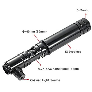 HD 400X 800X Zoom Lens Microscope Camera Coaxial Light Monocular C-Mount Lens Continuous Zoom Optical Lens Illumination Adjustable