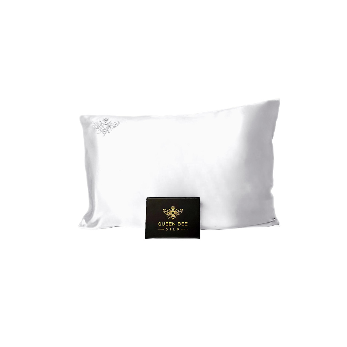 QUEEN BEE SILK - Silk Pillowcase for Hair and Skin - 22 Momme Mulberry Silk - Charmeuse Weave - Envelope Closure - Standard Size - White