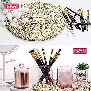 Tbestmax 4 pcs Qtips Holder Bathroom Container, 10 OZ Apothecary Jar, Pink Cotton Ball/Swabs Dispenser Organizer for Storage