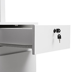 Holaki Computer Desk with Hutch & Bookshelf,Wood Executive Desk Teens Student Desk Writing Laptop Home Office Desk with Drawers,3 AC Outlets and 2 USB Charging Ports,Study Laptop Table for Home(White)