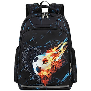 LEDAOU Kids Preschool Backpack Boys Kindergarten BookBag Elementary Waterproof School Bag 7 Pockets with Chest Strap (Soccer)