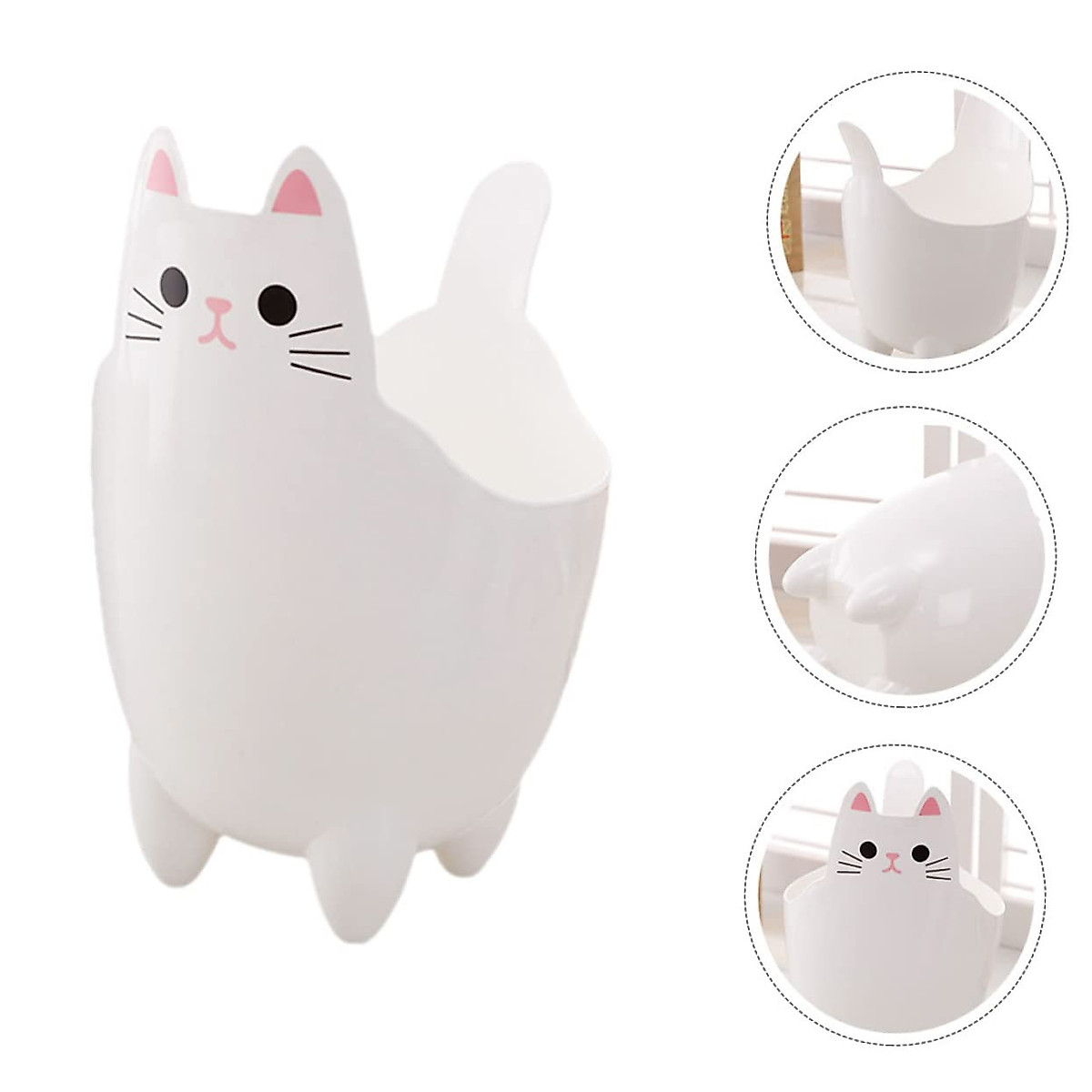 STOBAZA Cat Shaped Trash Can, White, Plastic, 6 inch