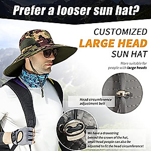 【Oversize XXL&Wide Brim】 Sun Hats for Men, 【UPF50+Waterproof】 Fishing-Hat Boonie Bucket for Hiking Safari Beach Garden Khaki