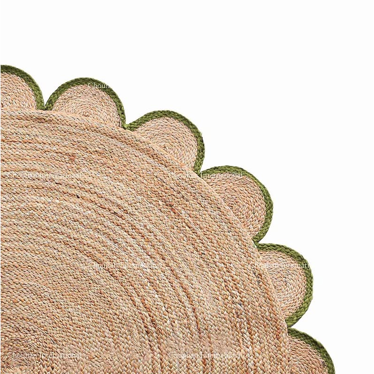Chouhan International 4x4, 5x5, 6x6,feet Natural Jute Scallop Round Rug, Floor Scalloped Edge Rug Braided Boho Eco Large Circular Handmade Area Rugs