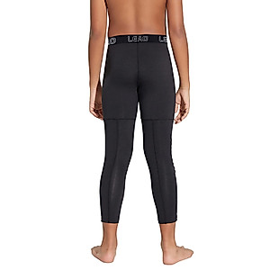 LEAO Youth Boys 3/4 Basketball Compression Pants with Knee Pads Qucik Dry Capri Compression Leggings Sports Tights Black Medium