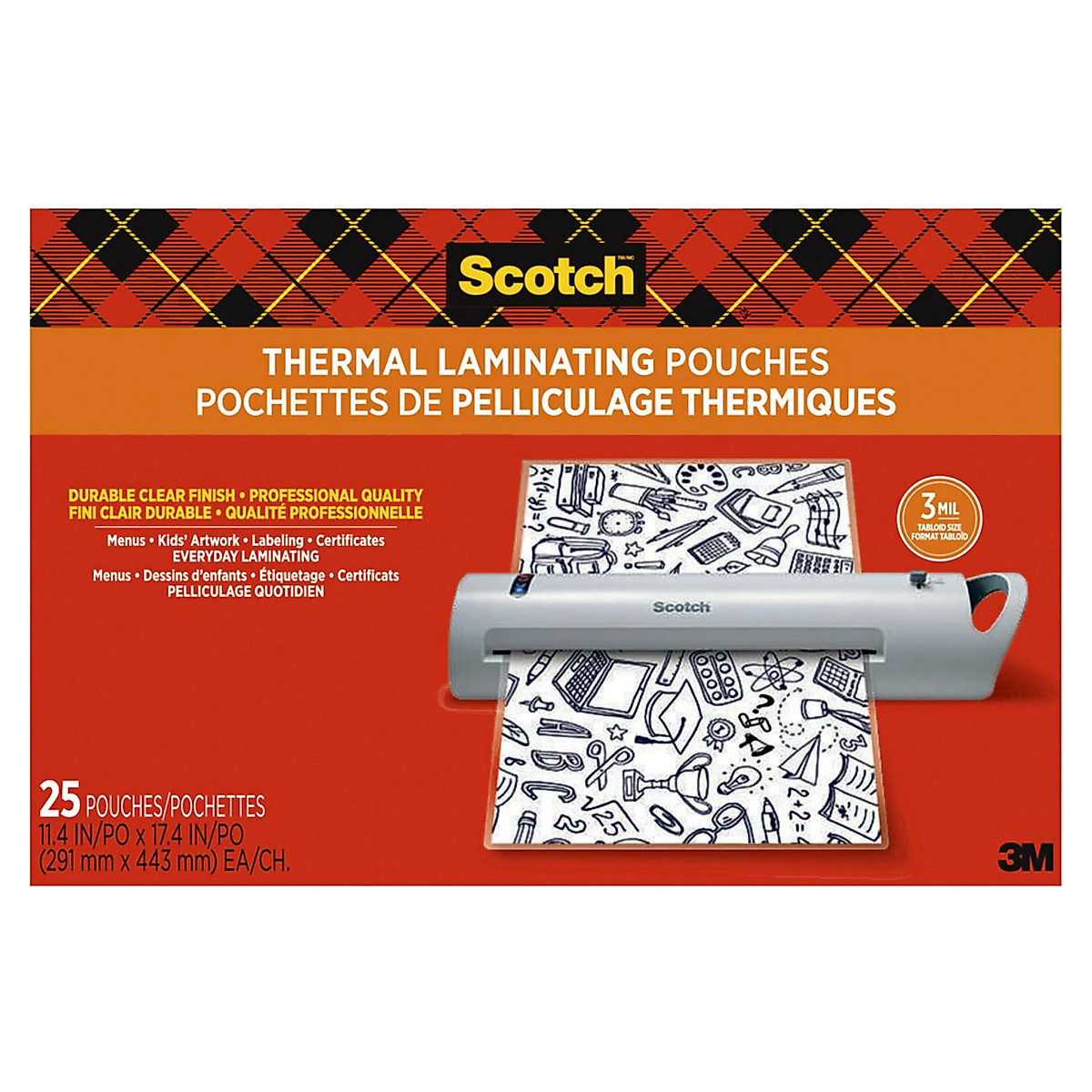 Scotch Thermal Laminating Pouches, 25 Pack Laminating Sheets, 3 Mil, 11 x 17 Inches, Education Supplies & Craft Supplies, For Use With Thermal Laminators, Legal Size Sheets (TP3856-25)