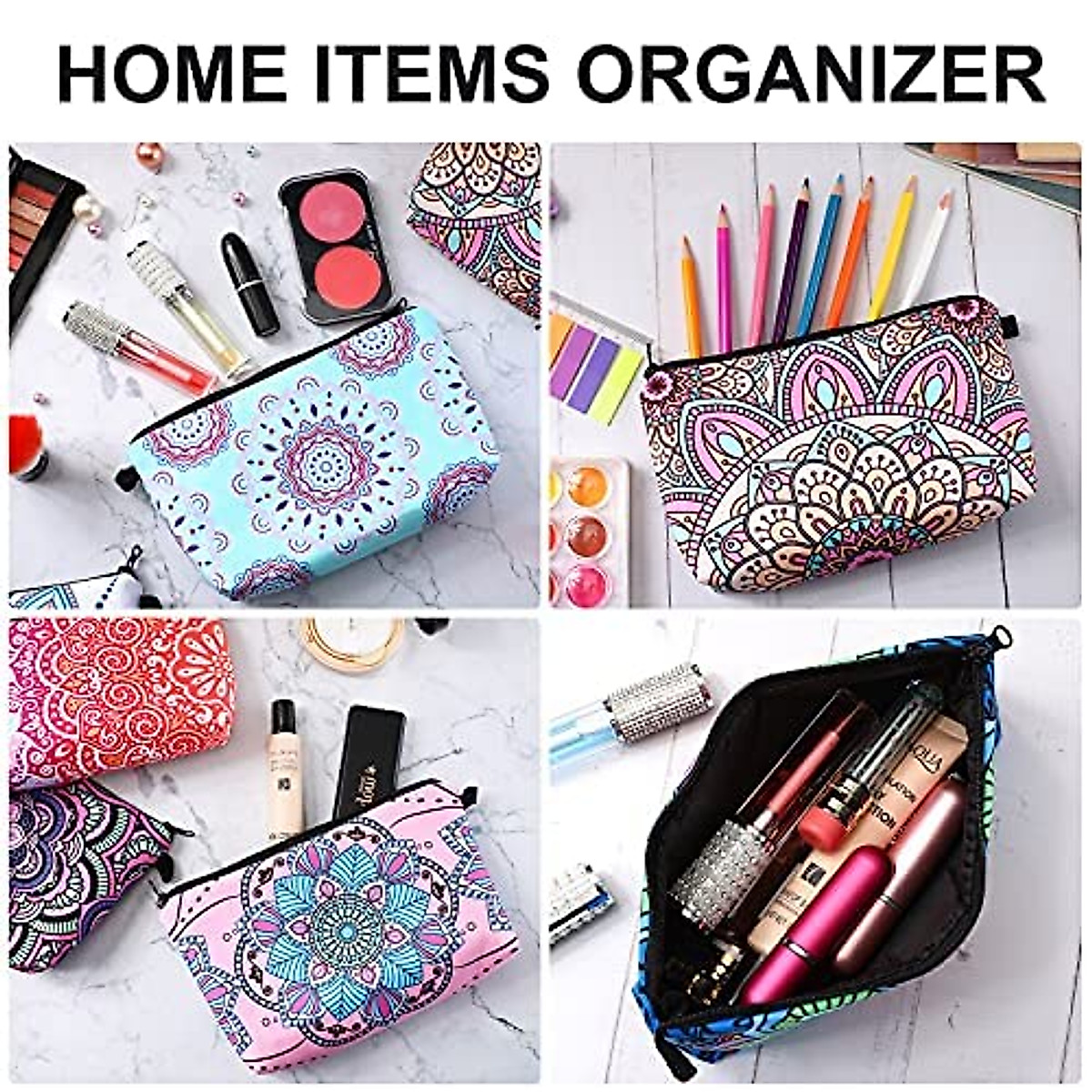 Sanwuta 12 Pieces Cosmetic Bags Makeup Bags Printed Roomy Toiletry Bag Waterproof Beauty Bag Organizer Pouches with Zipper Makeup Accessories for Women(Classic Style)