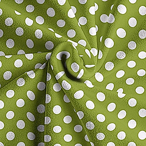 Ambesonne Geometric Faux Suede Fabric by The Yard, Retro Style Simple Image of Polka Dots Circle Shapes in Repetitive Pattern, for Indoor Outdoor DIY Projects Upholstery, 5 Yards, Lime Green White