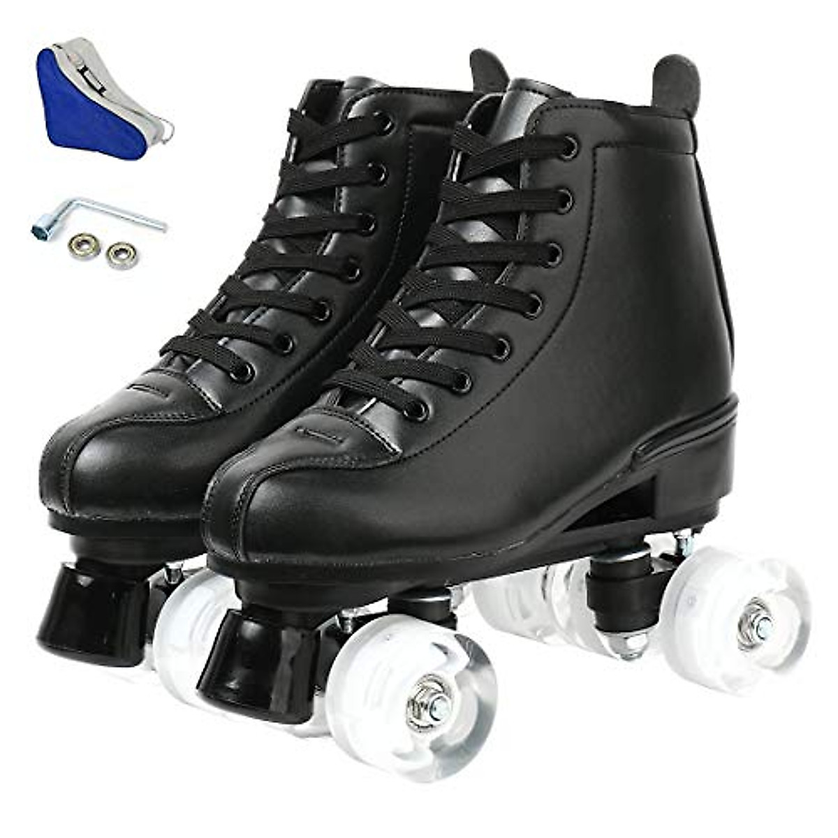 Beuway Womens Roller Skates Artificial Leather Adjustable Double Row 4 Wheels Roller Skates Shiny High-Top Outdoor Roller Skate for Teens,Adult