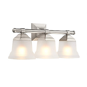 Eurus Home 3-Light Bathroom Vanity Light Fixture Brushed Nickel Bathroom Lighting Fixture W/Frosted Milk Glass Shade